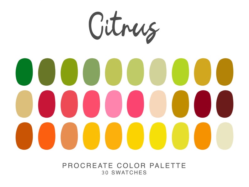 Citrus Procreate Color Palette - Vibrant Summer Colors for Digital Art ...