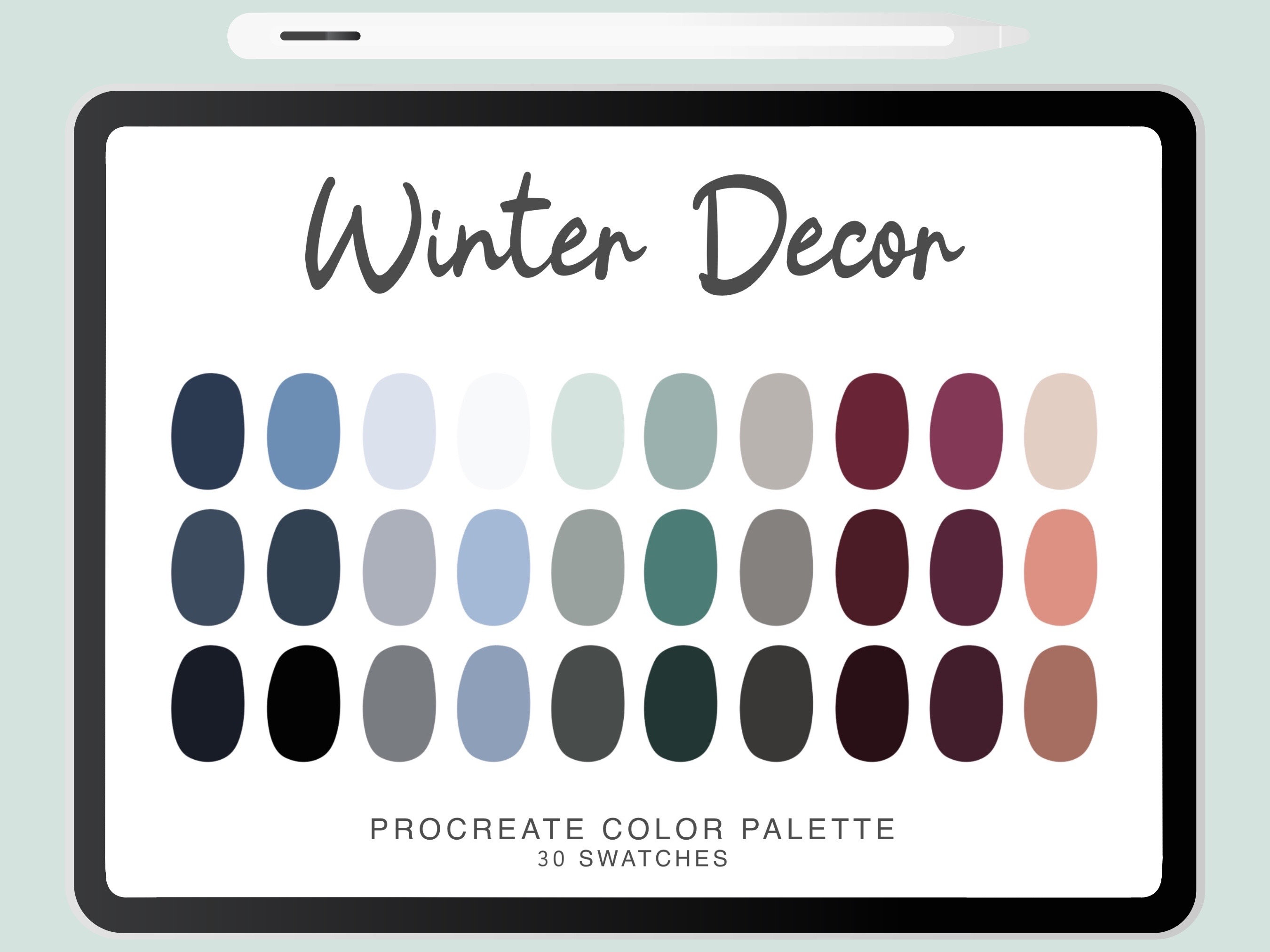 Winter Decor Procreate Color Palette, iPad Procreate Illustration ...
