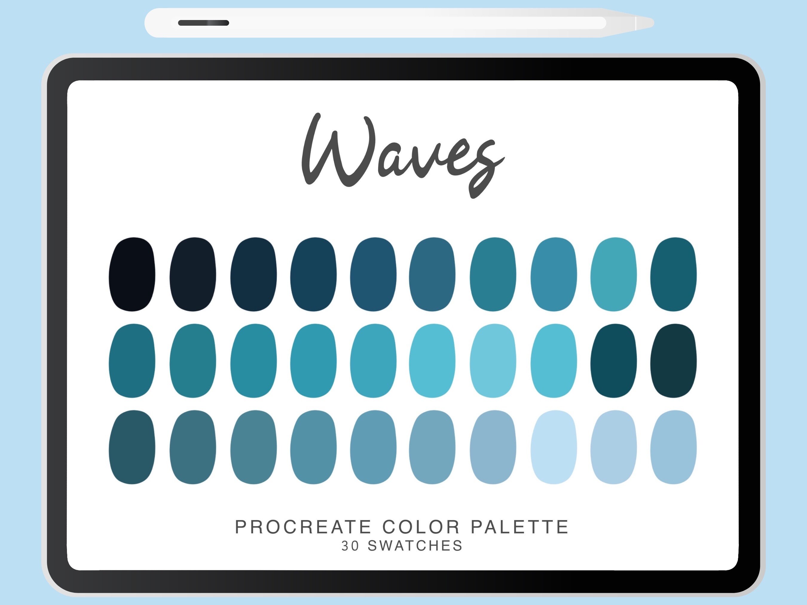 Waves Procreate Color Palette, iPad Procreate Illustration, Color Swatches for Colorful ...