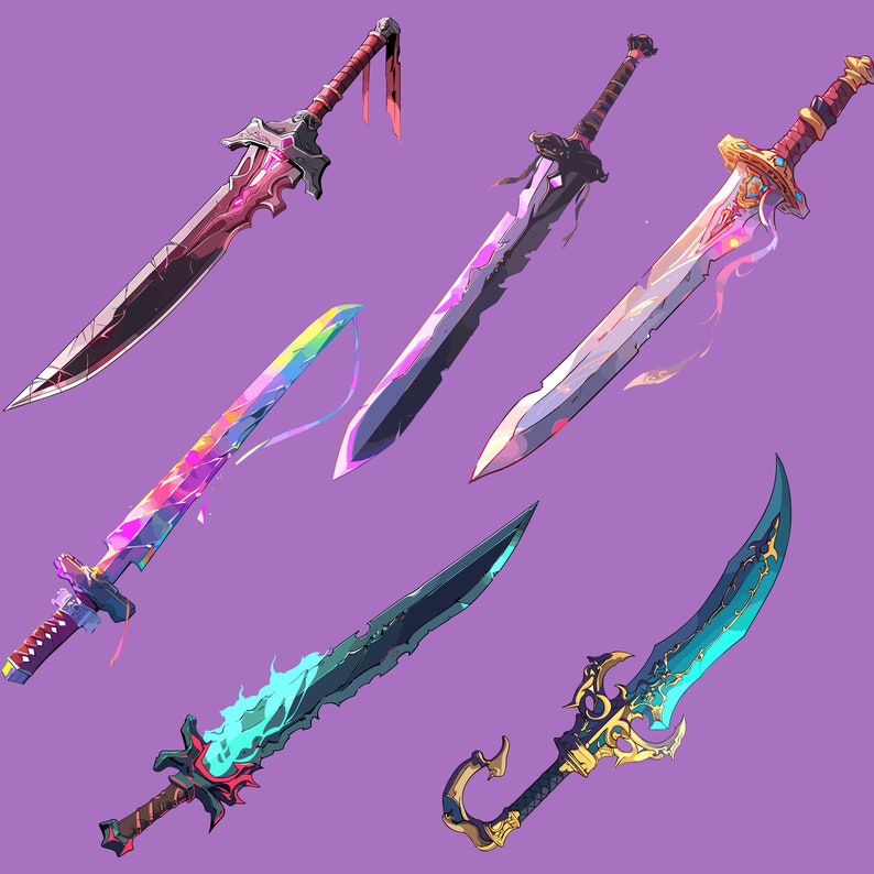 Anime Swords Clip Art Bundle Different Anime Style Swords Svgs and Pngs ...