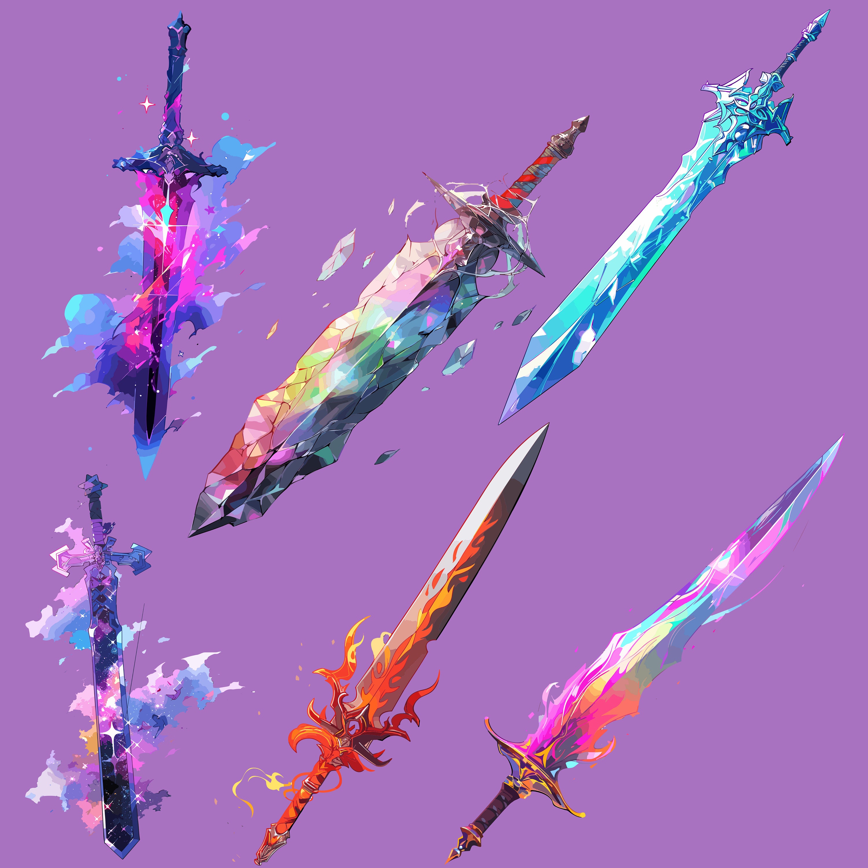 Anime Swords Clip Art Bundle Different Anime Style Swords Svgs and Pngs ...