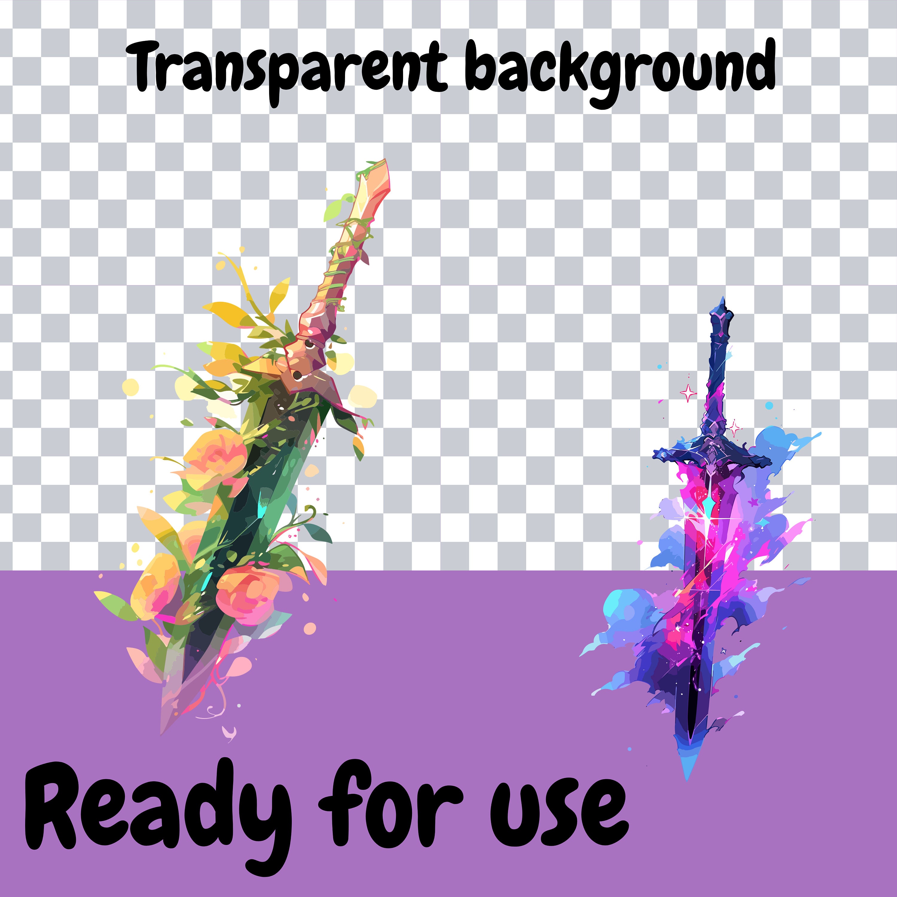 Anime Swords Clip Art Bundle Different Anime Style Swords Svgs and Pngs ...