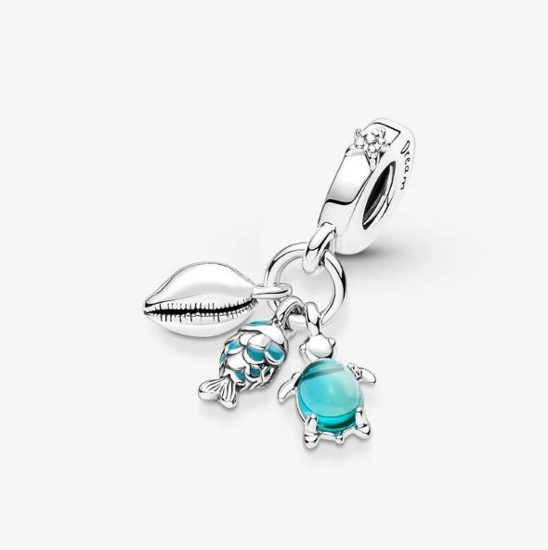 New Pandora Charms,fish, Sea Turtle & Conch Triple Dangle Charm - Etsy