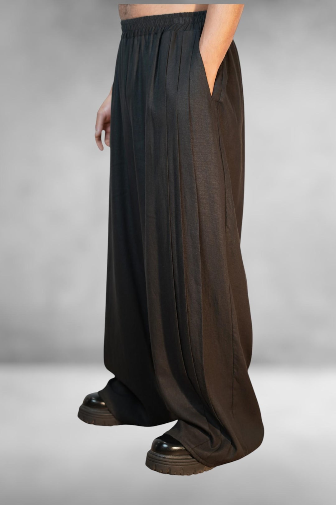 Avant Garde Oversized Wide Leg Black Asymmetric Pants Linen Viscose ...