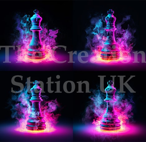 Colourful Neon Chess Wall Art | Chess Art | Neon Theme | Digital ...