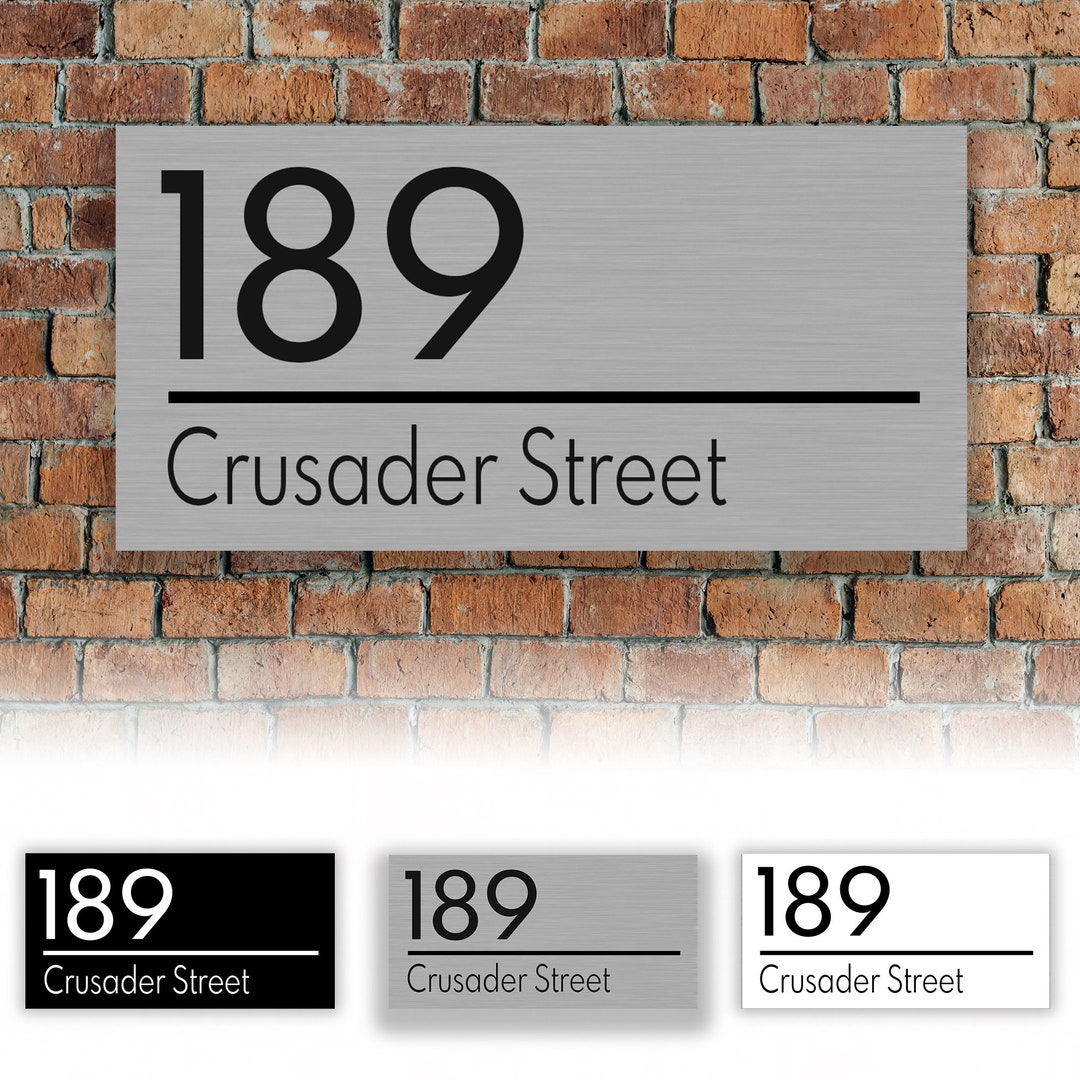 Custom House Number and Street Name Address Plaque Brushed Aluminium ...