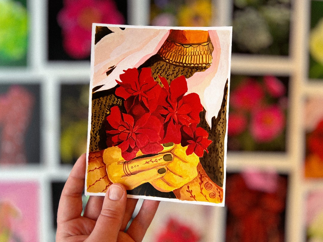 Begonia Acrylic Painting Print, Flower Postcard, Illustrated Postcard ...