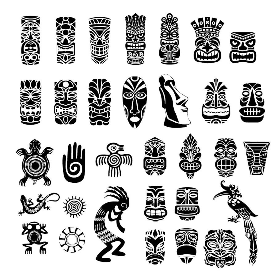 Tiki Svg Set / Tiki Head Svg/ Tribal Svg / Totem/ Tiki Mask/ Hawaiian ...