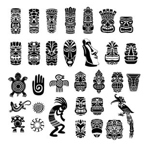 Tiki Svg Set / Tiki Head Svg/ Tribal Svg / Totem/ Tiki Mask/ Hawaiian ...
