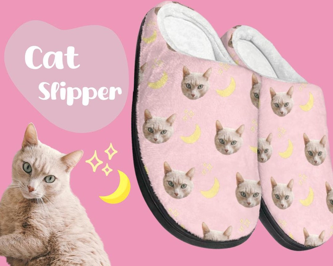 Custom Cat Slippers , Moon & Star Pattern , Gift for Cat Lover , 1-4 ...