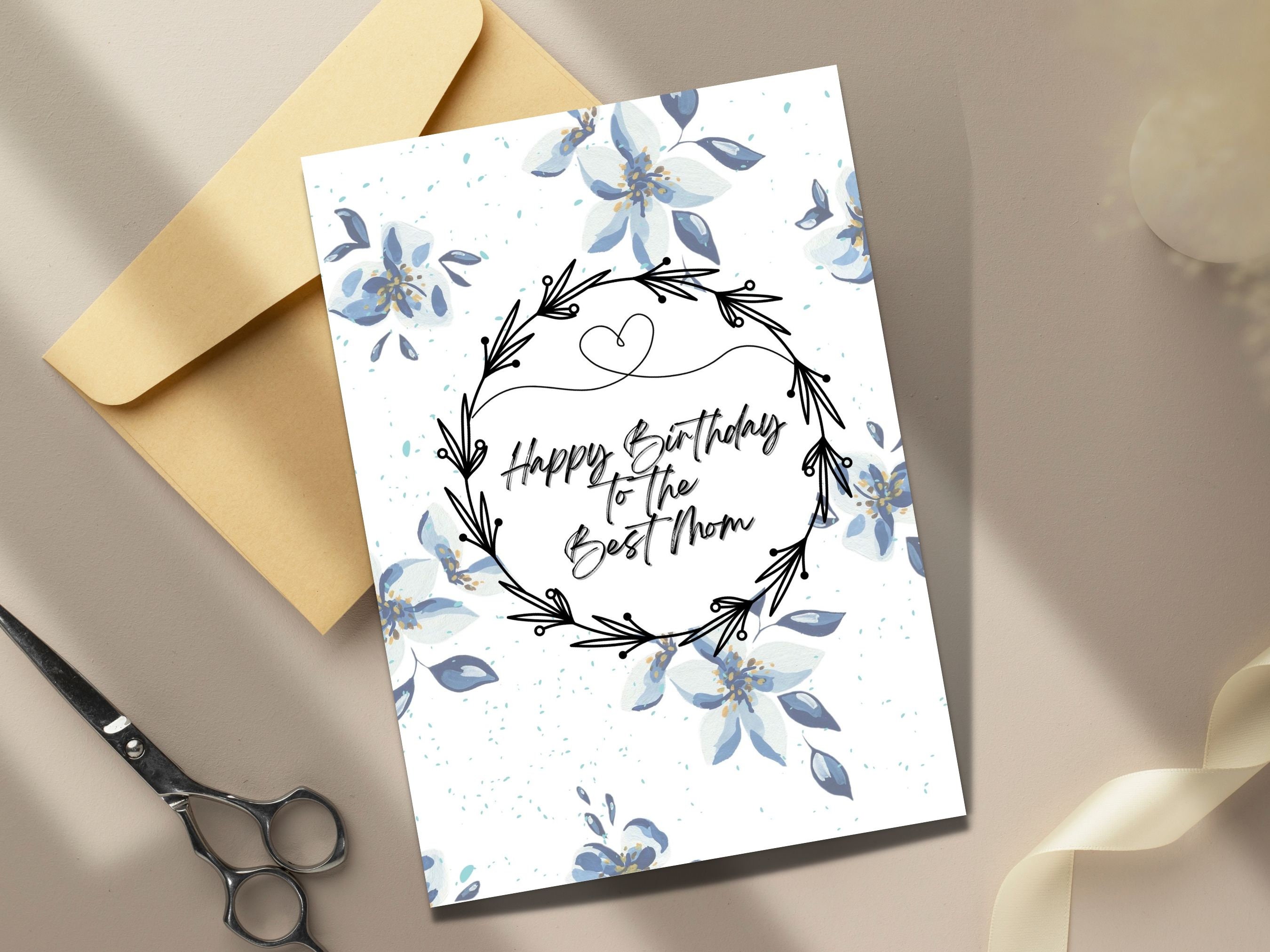 Printable Birthday Card for Mom Flower Patterns, Digital Birthday Card ...