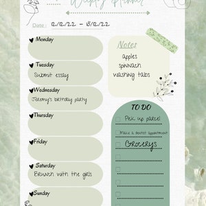Printable Green Weekly Planner, Sage Green Week Planner,printable ...