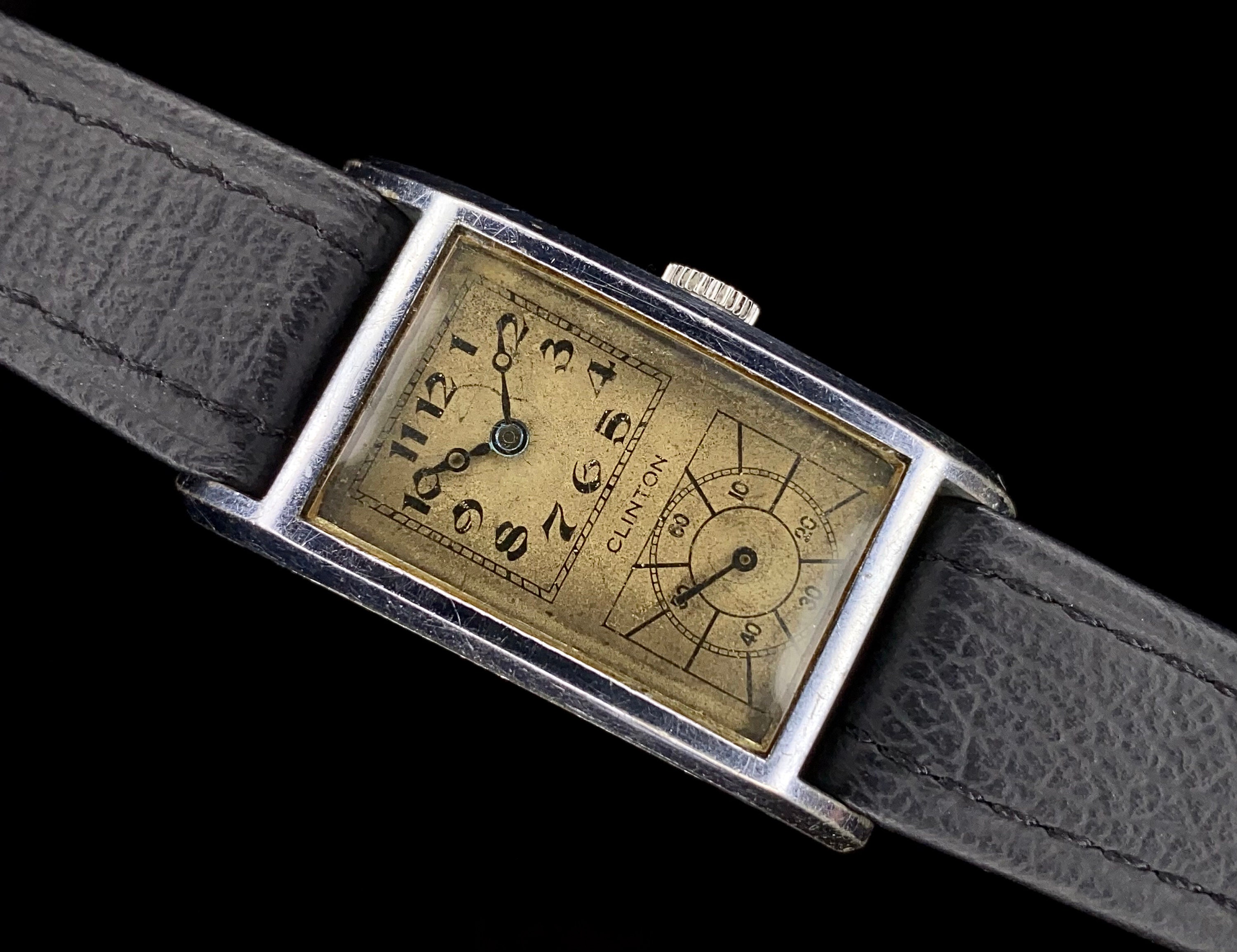 1930s Clinton Duo-dial Doctors Rectangular Art Deco Watch, Chrome Case ...