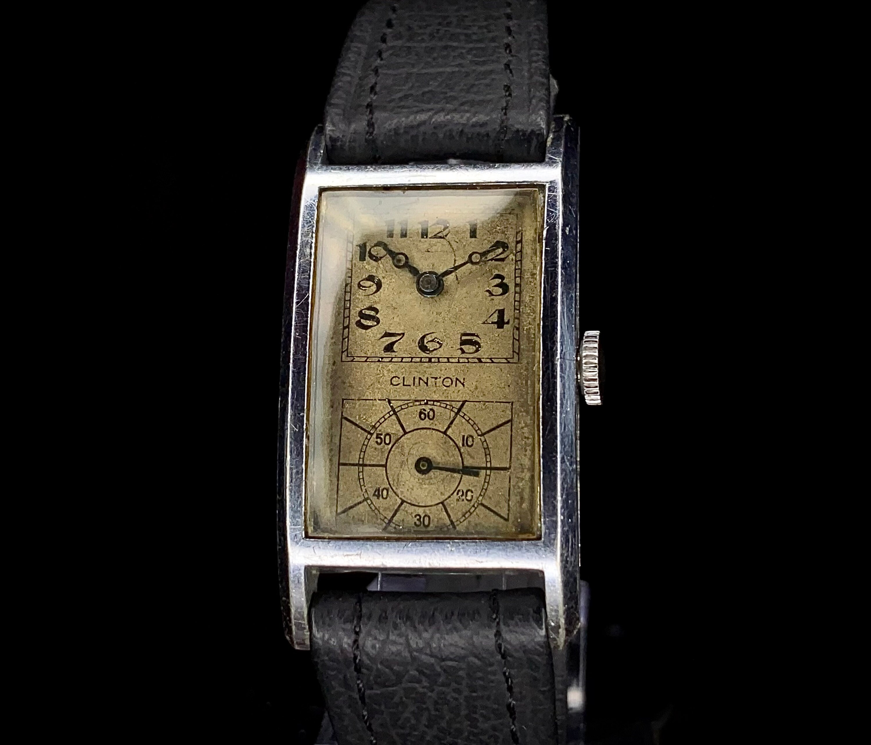 1930s Clinton Duo-dial Doctors Rectangular Art Deco Watch, Chrome Case ...