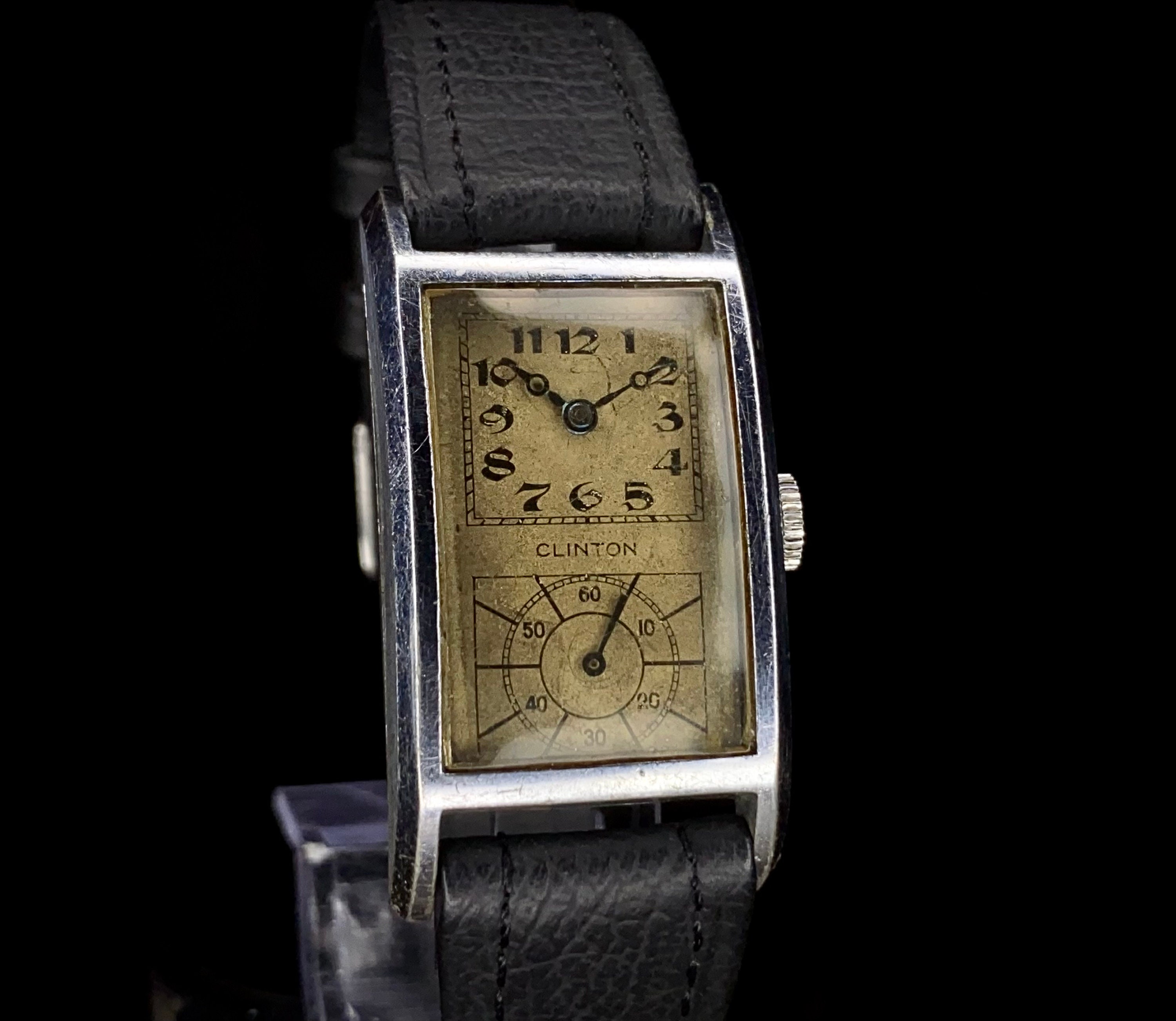 1930s Clinton Duo-dial Doctors Rectangular Art Deco Watch, Chrome Case ...