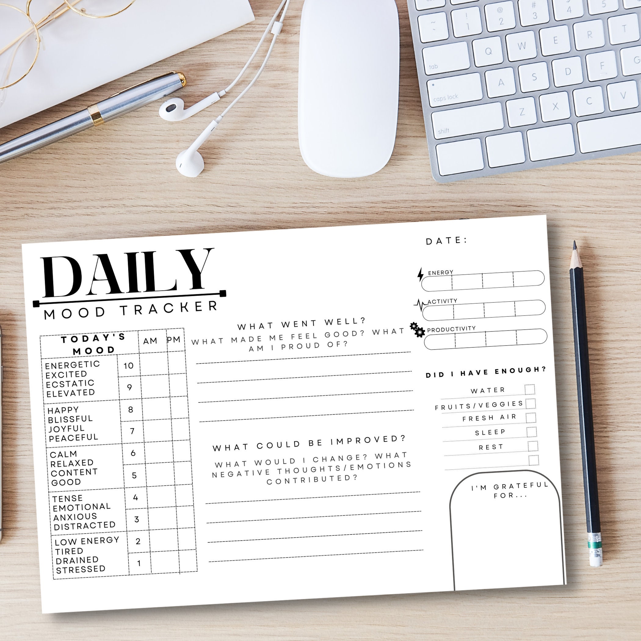 DIGITAL MOOD TRACKER. Instant Download Digital Printable Daily Mood ...