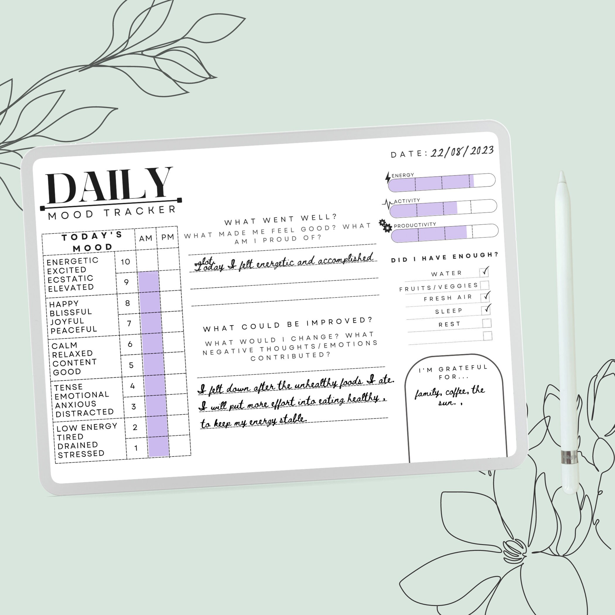 DIGITAL MOOD TRACKER. Instant Download Digital Printable Daily Mood ...