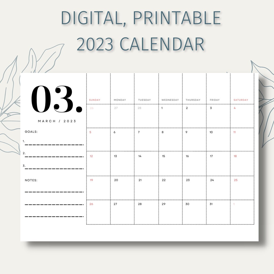 2023 CALENDAR INSTANT DOWNLOAD. Minimalistic Simple Digital Printable ...