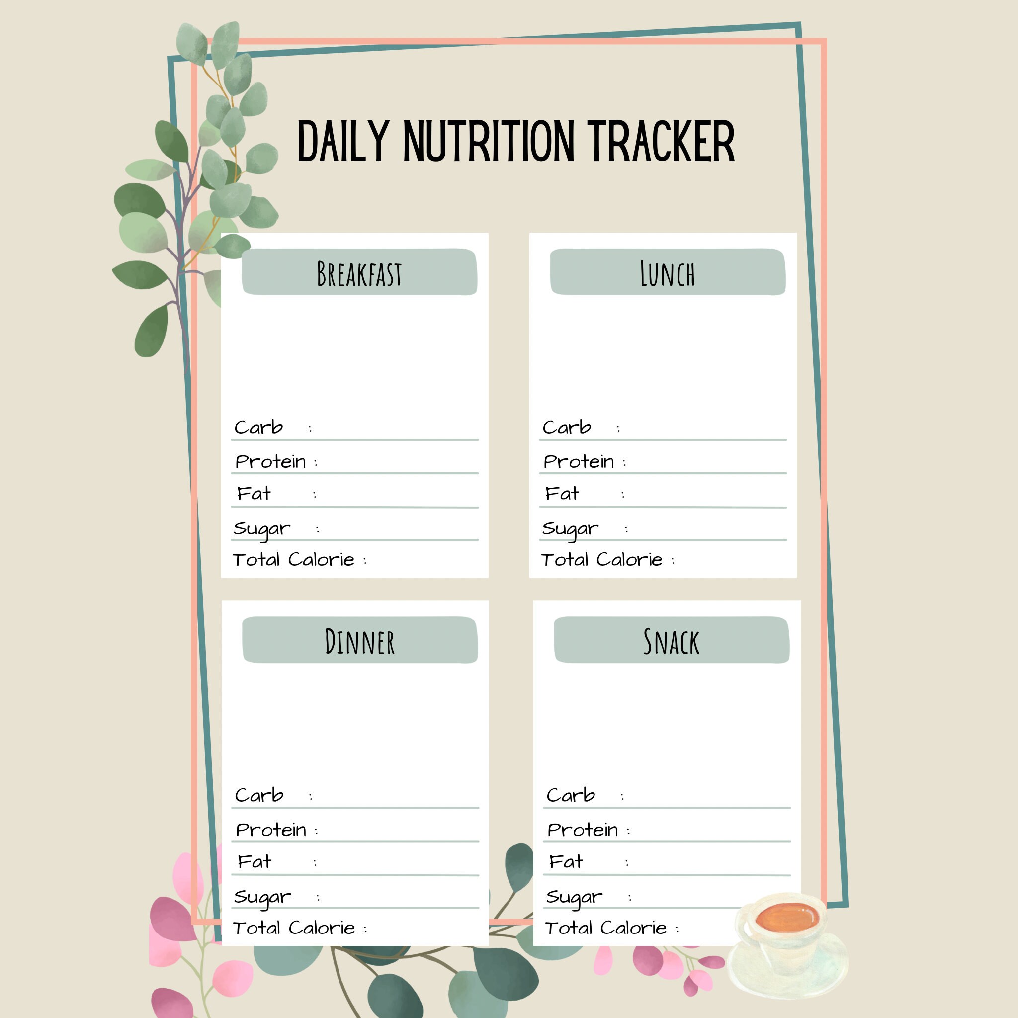 Daily Food Tracker Printable Worksheet Nutrition Tracker - Etsy