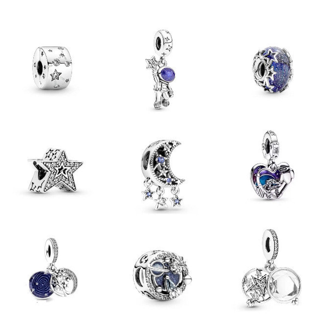 S925 Sterling Silver Galaxy Blue Star Astronaut Moon Pandora Charm ...