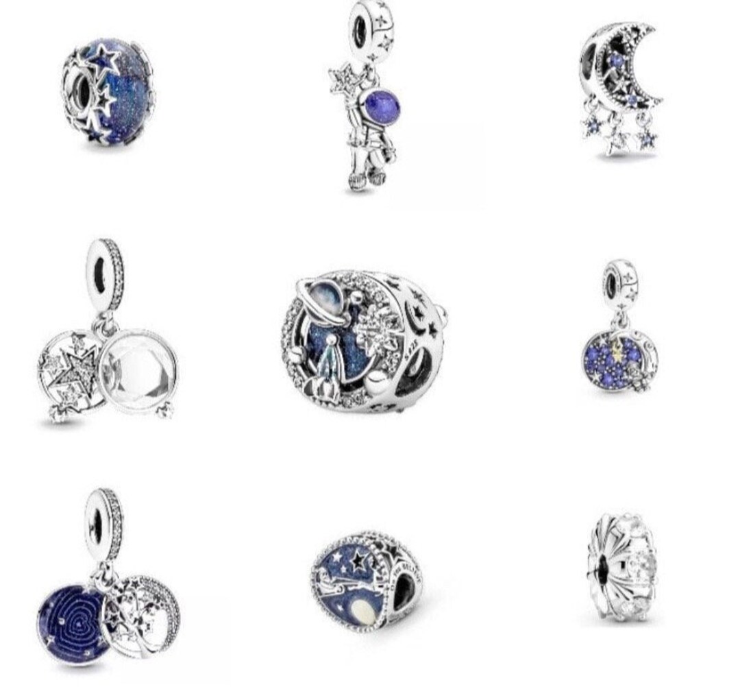 S925 Sterling Silver Moon Star Space Cosmos Astronaut Pandora Charm ...