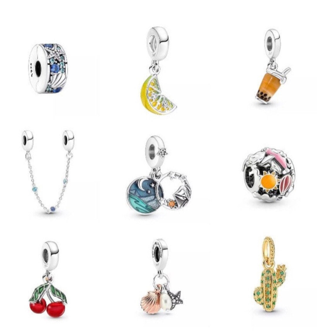S925 Sterling Silver Bubble Tea Summer Cactus Vacation Starfish Cherry ...
