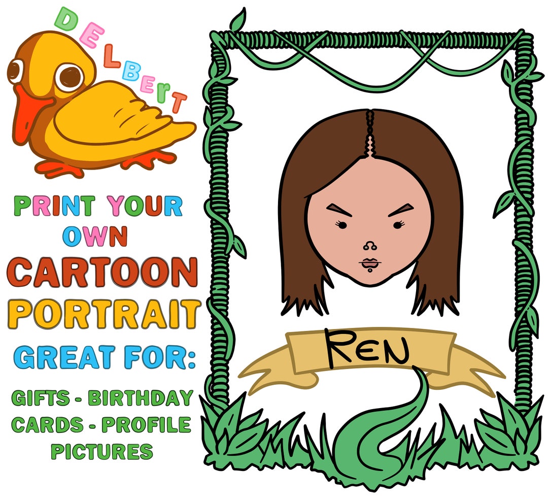 Cartoon Portrait Birthday Card, Gift, Digital File, Ready to Print and ...