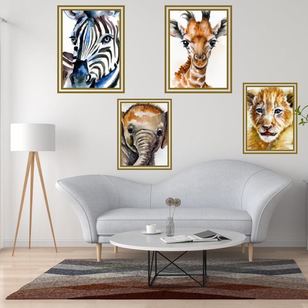 Printable 32 Baby Safari Animals Bundle Watercolor Wall Art Baby Animal ...