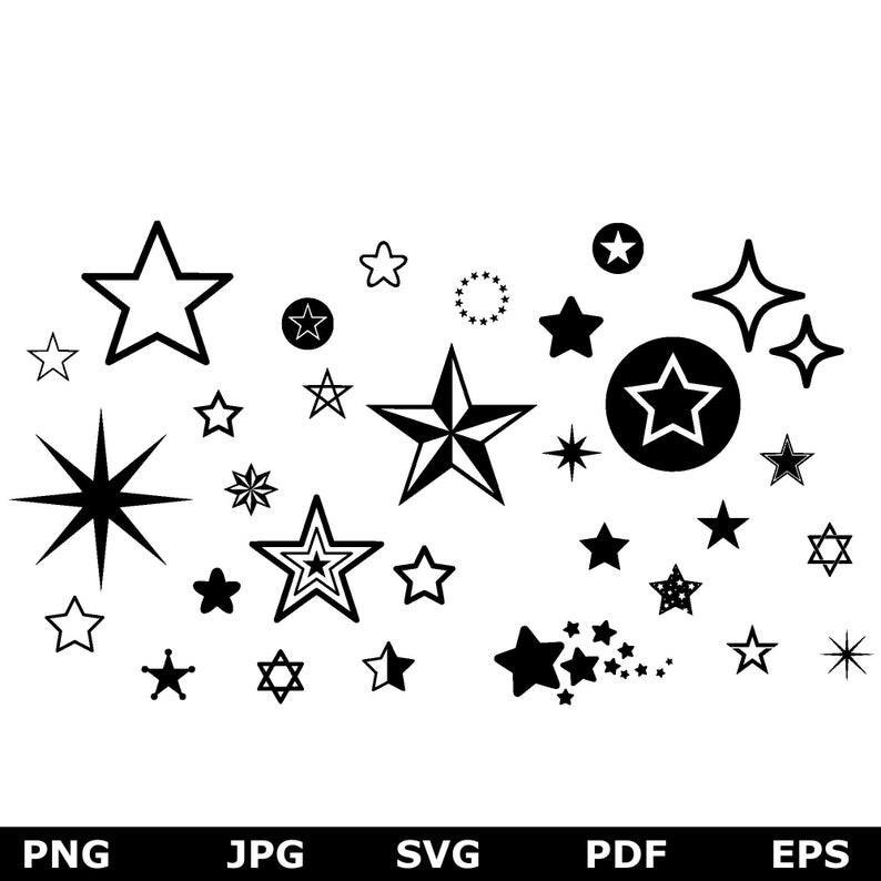 Star Svg, Star Cricut Cut File, Star Outline Design, Double Star Png ...
