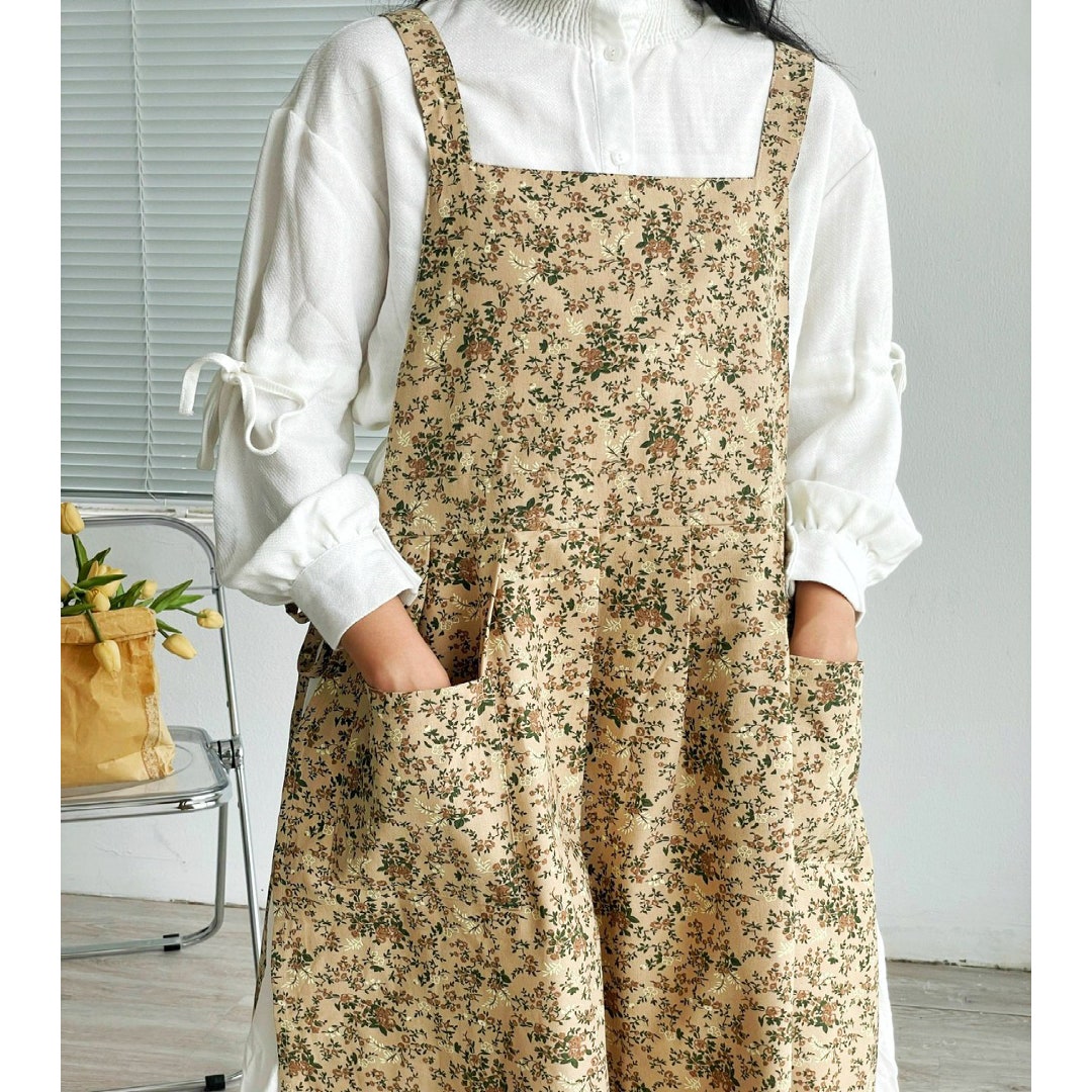 Retro Style Floral Apron Cottagecore Kitchen Apron, Garden Apron Dress ...