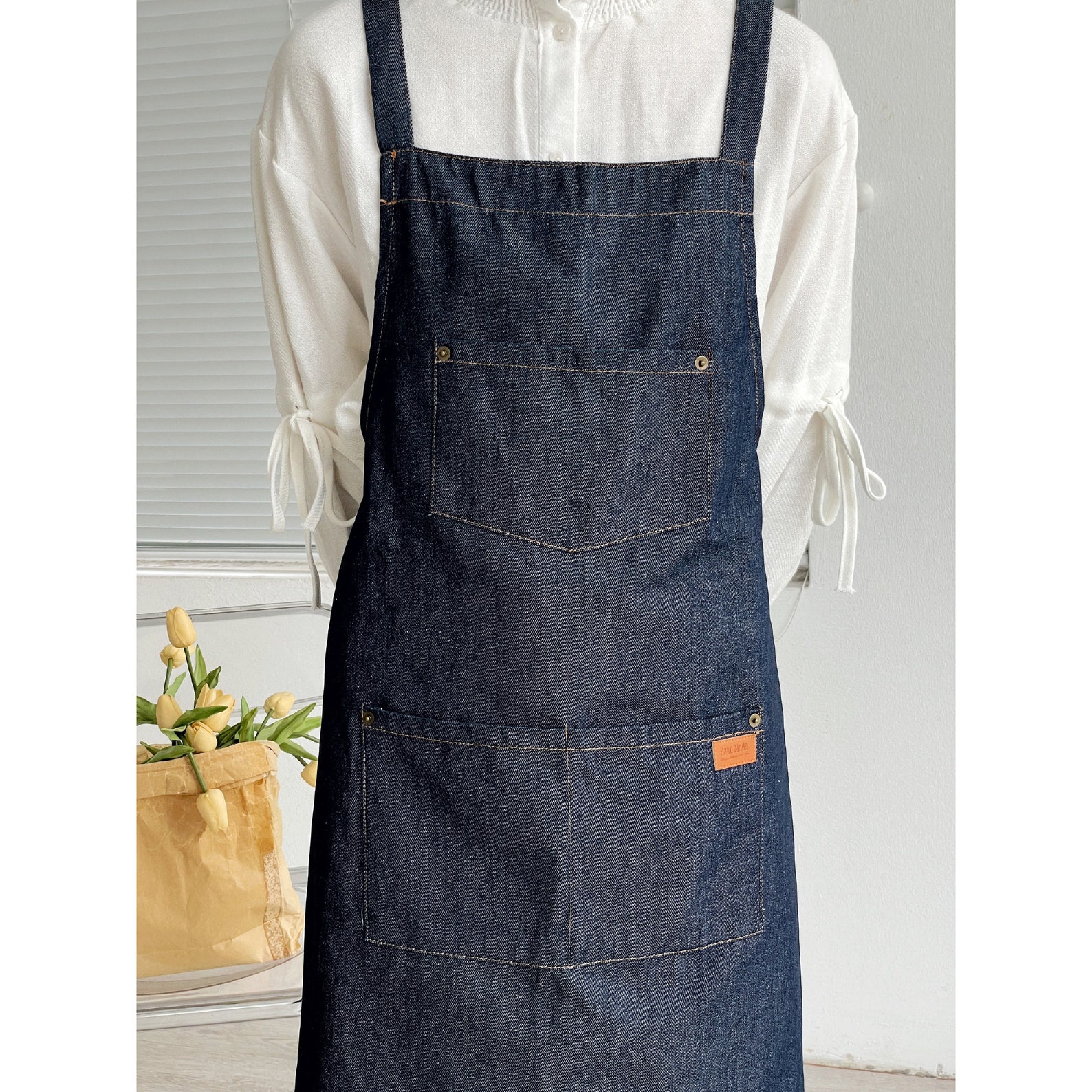 Hand-embroidered Denim Pinafore With Sunflower, Lavender and Daisy ...