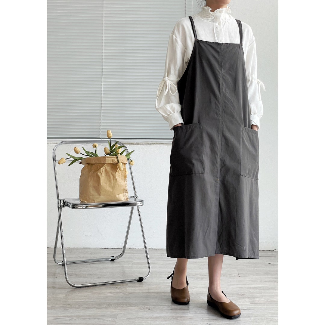 Grey Pinafore Linen Apron Dress for Women, Waterproff Linen Cotton ...
