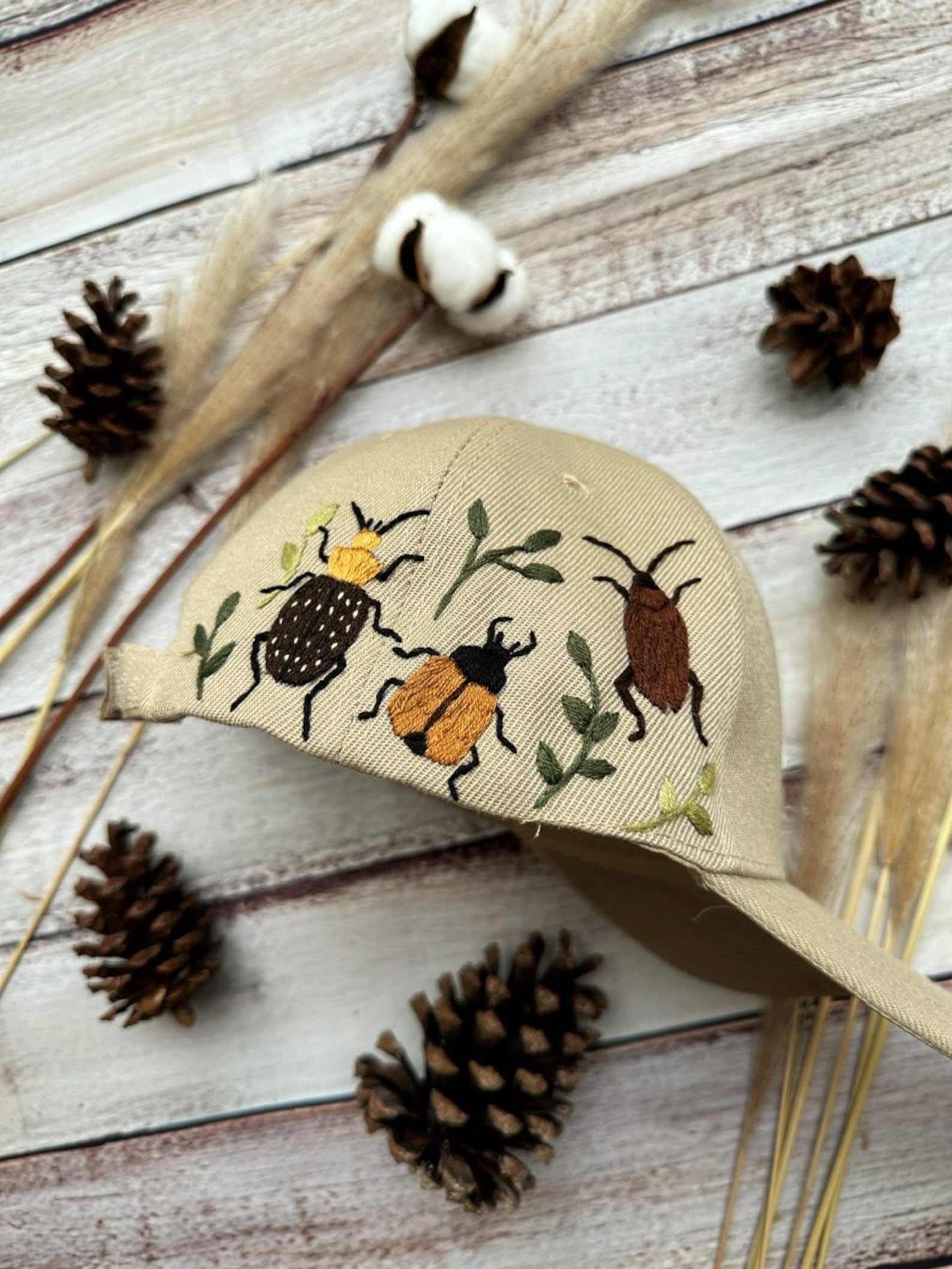 Hand-embroidered Insect Baseball Cap: Wildflower Botanical Design - Etsy