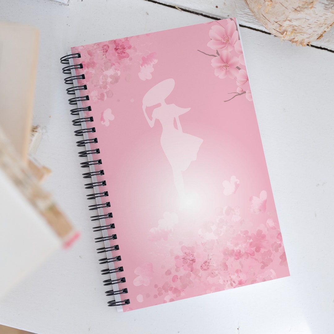 Pink Floral Spiral Notebook, Cherry Blossom, Journal Notebook, Gift for ...