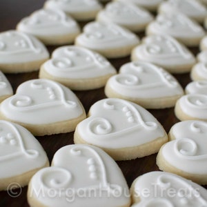 Elegant White Heart Cookie Sleeves, 1.75 Almond Sugar Cookie Hearts ...