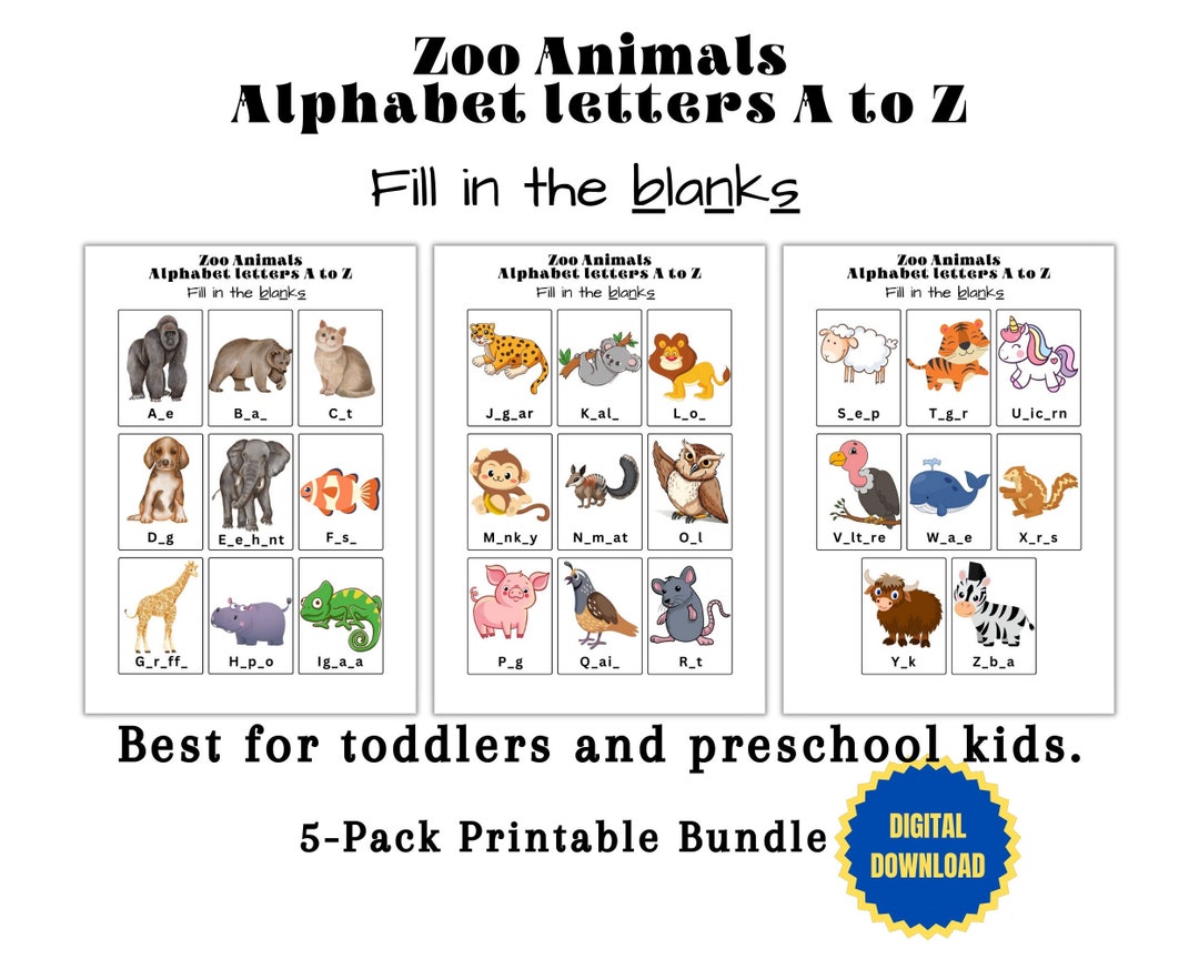 Educational Activity | Fill in the Blanks | Zoo Animals Alphabet ...