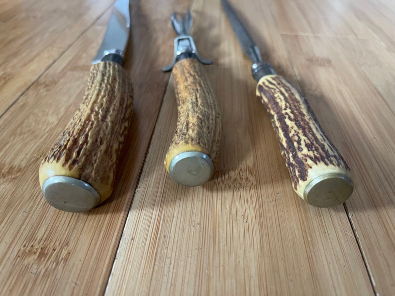 Vintage Stag Antler Handle 3 Piece Carving Setvintage Knife Setcountry ...