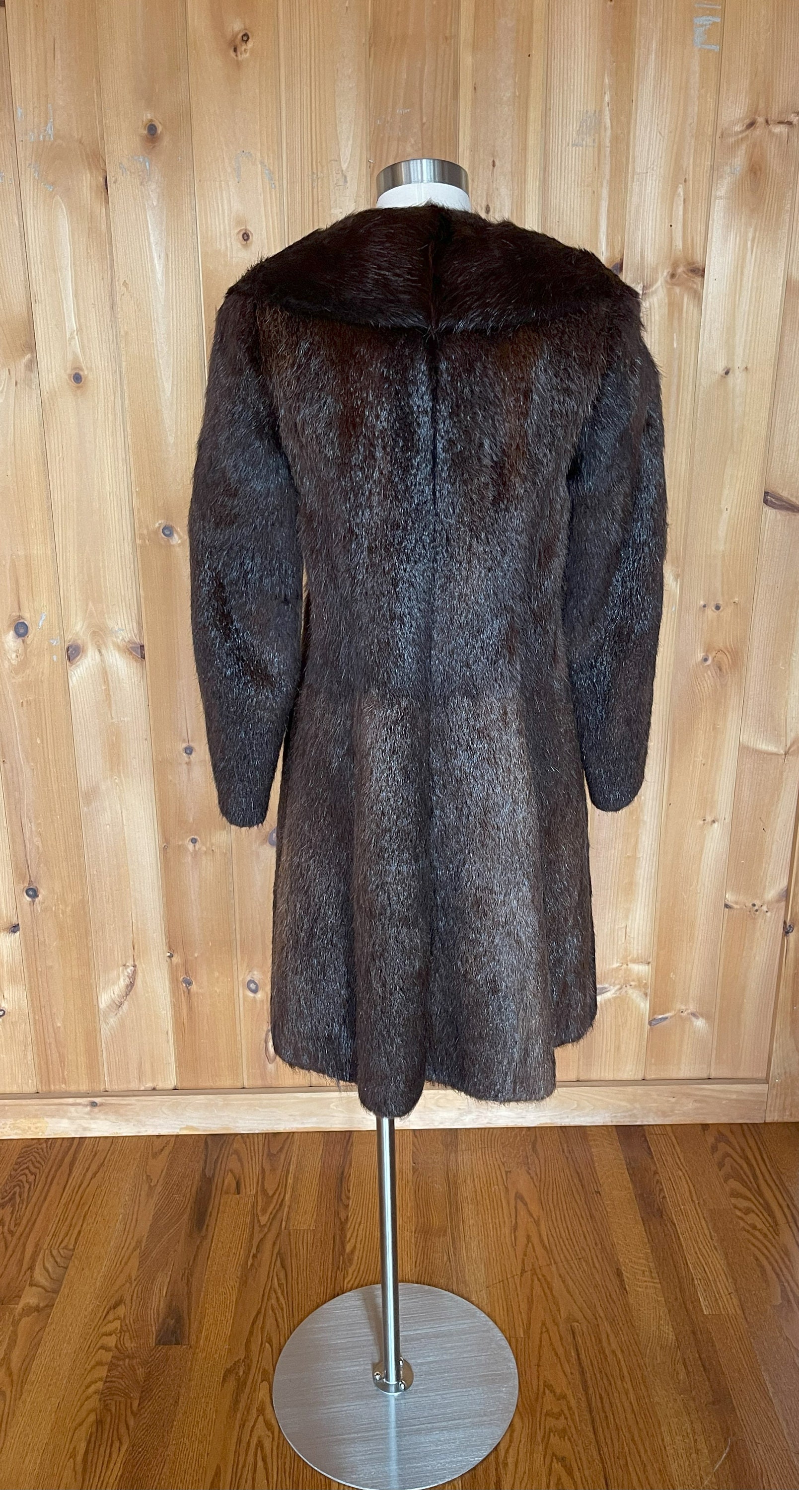 Vintage Fur Coat Genuine Beaver Fur Jacket Overcoat Brown Fur Walking ...