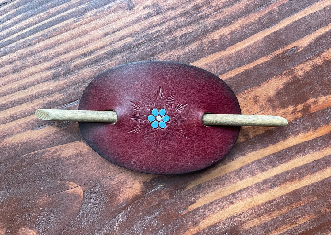 Vintage 80s Tooled Leather Hair Barrette Accessorie Hair Stick - Etsy