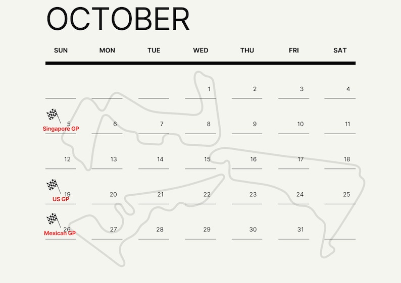 2025 F1 Racing Calendar PDF • Printable Formula 1 Schedule • Grand Prix ...