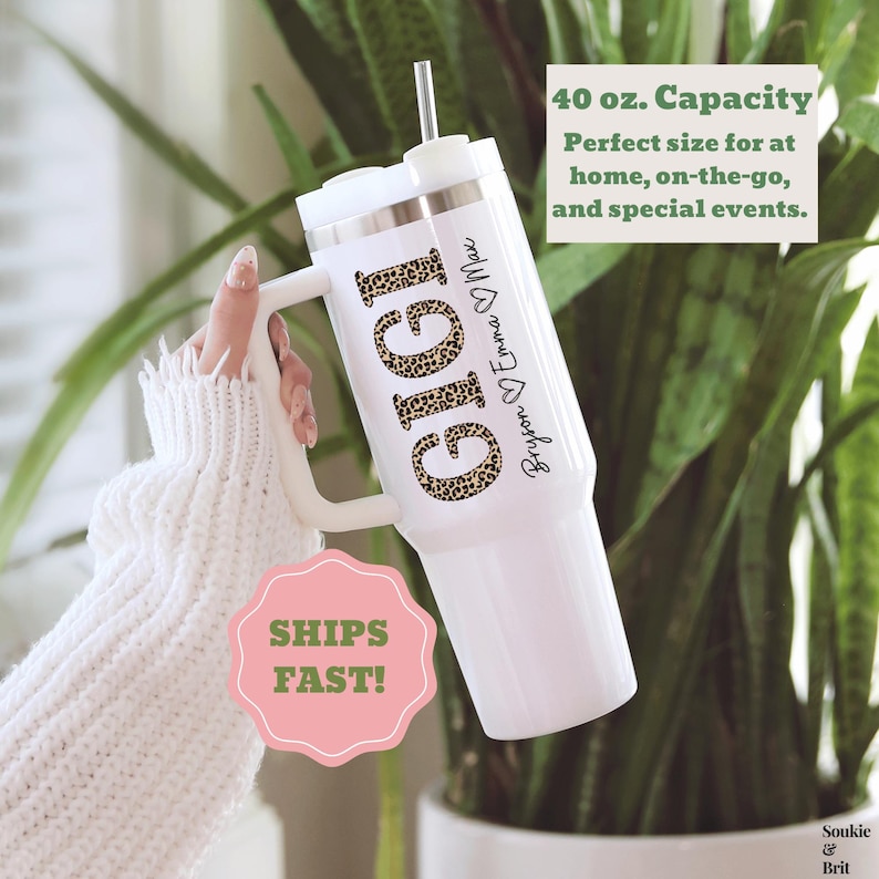 Gigi Tumbler 40 Oz. With Handle and Customized With Grandkids Names ...