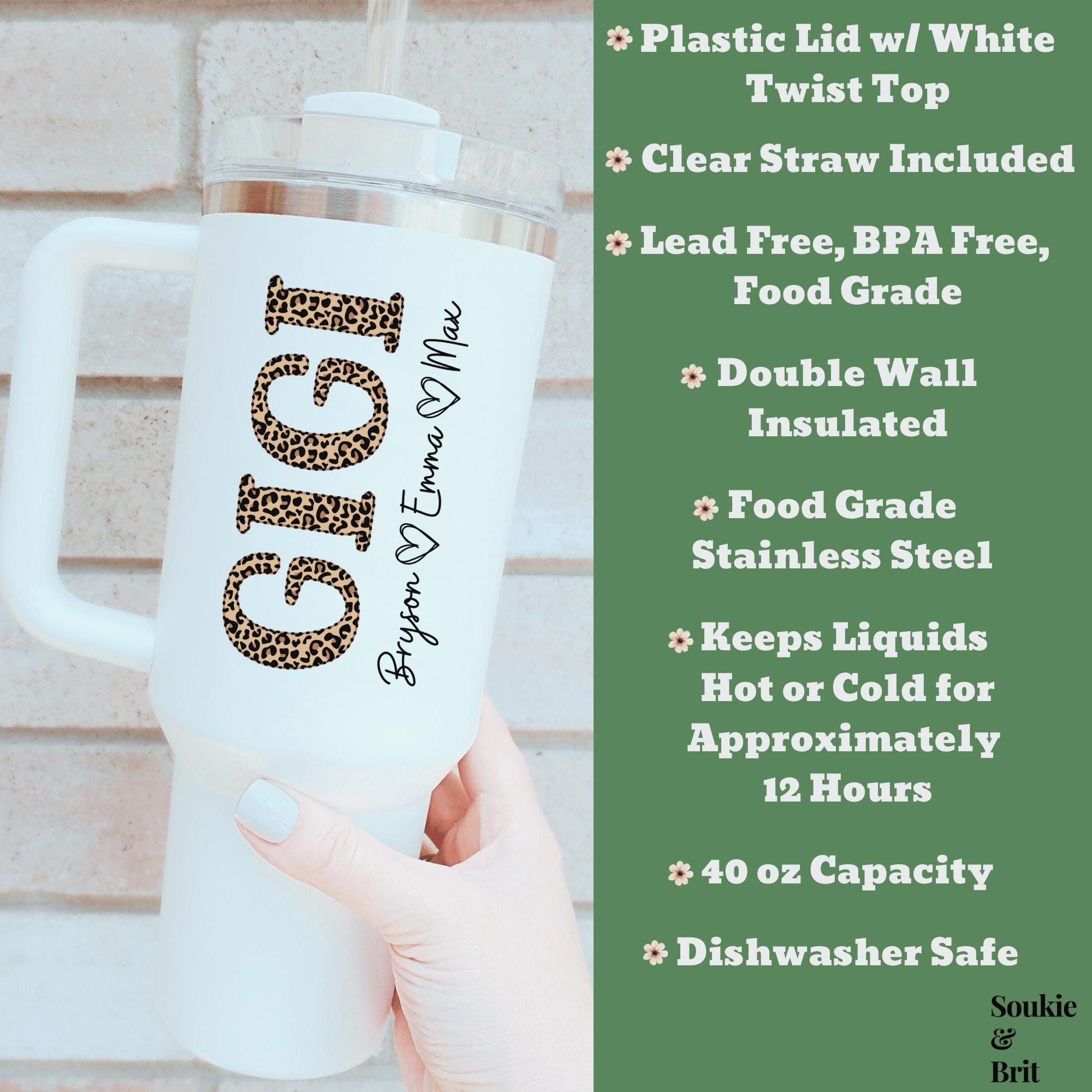 Gigi Tumbler 40 Oz. With Handle and Customized With Grandkids Names ...