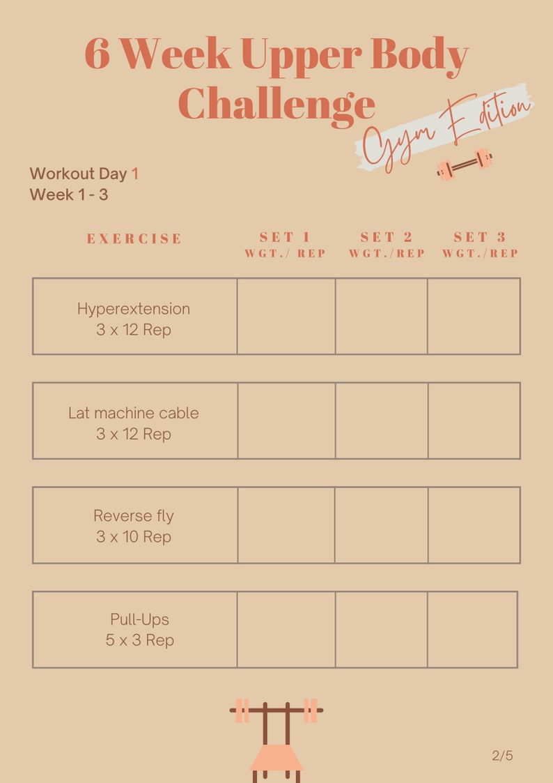 6 Week Upper Body Challenge for the Gym - Etsy