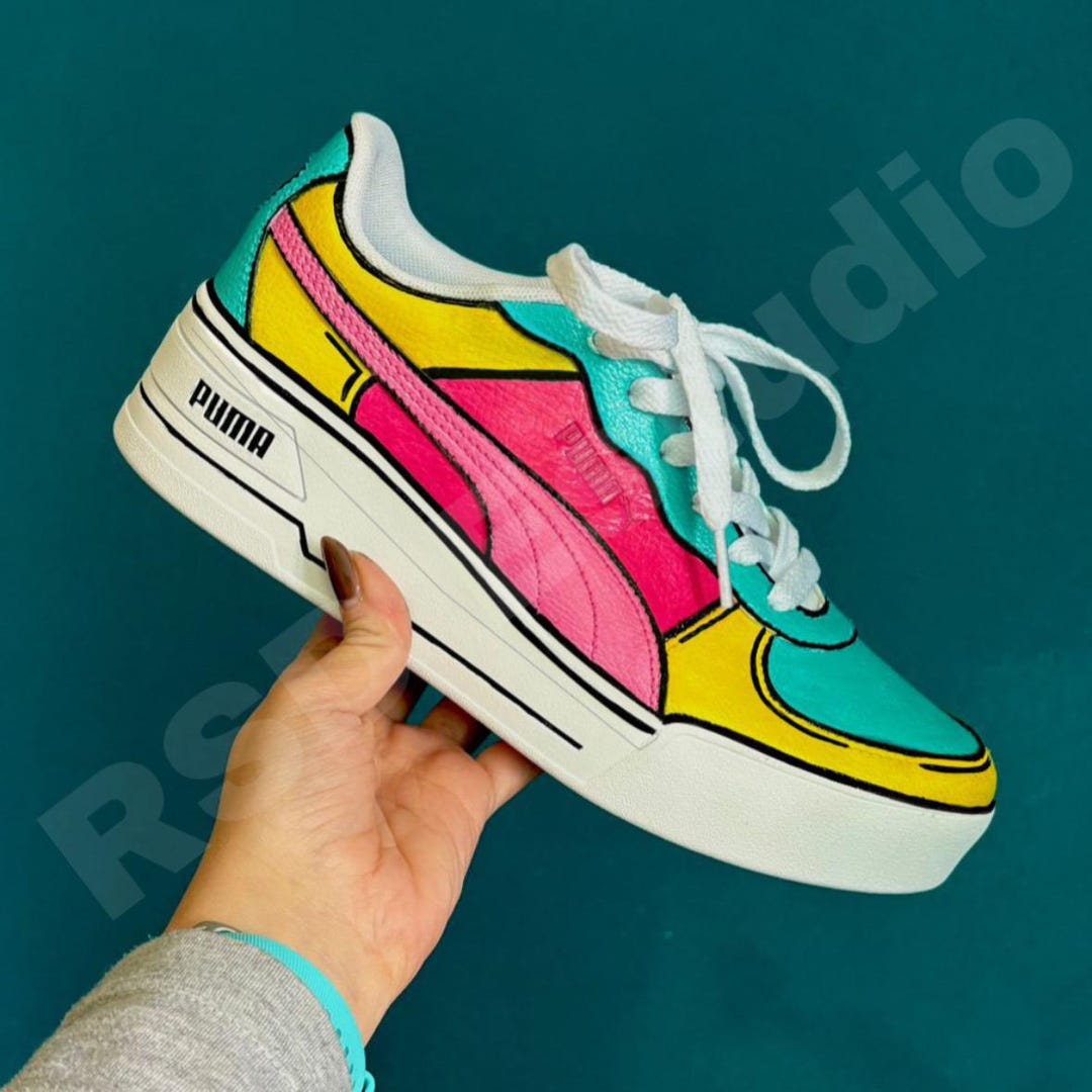 Hand-painted Puma Women's Sneakers in a Cartoon Pop Art Style ...