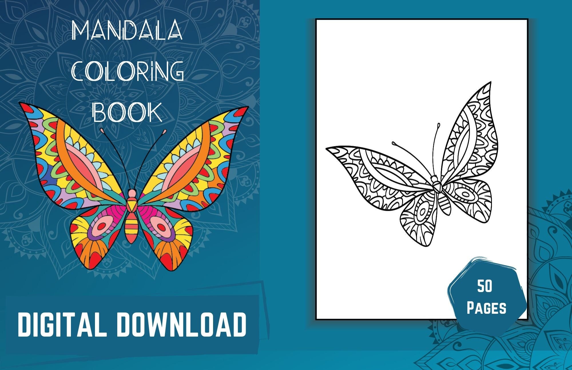 Animal Mandala Coloring Pages Animal Adult Coloring Book 50 Digital ...