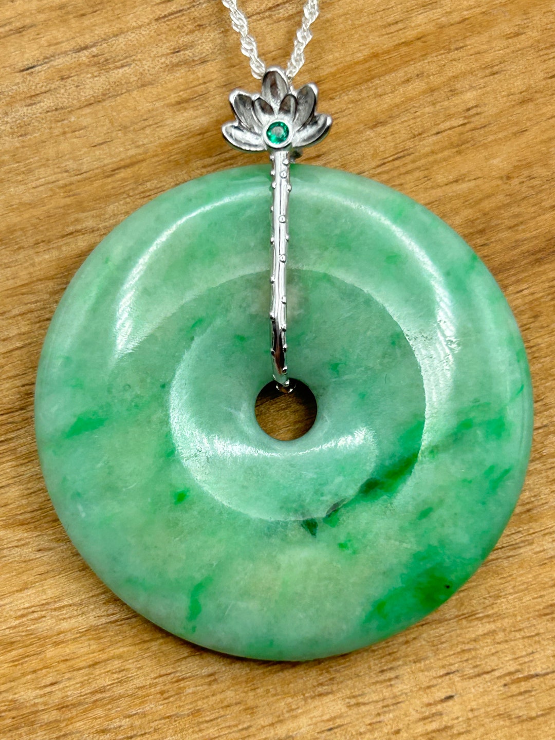 Grade A Natural Green Jadeite Pi Disc Pendant Silver Necklace - Etsy