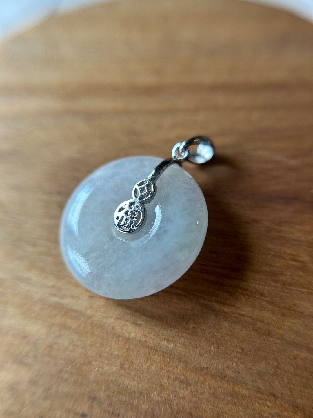Grade A Natura White Jadeite Pi Disc ( Peng on Kou, Donut) Pendant With ...