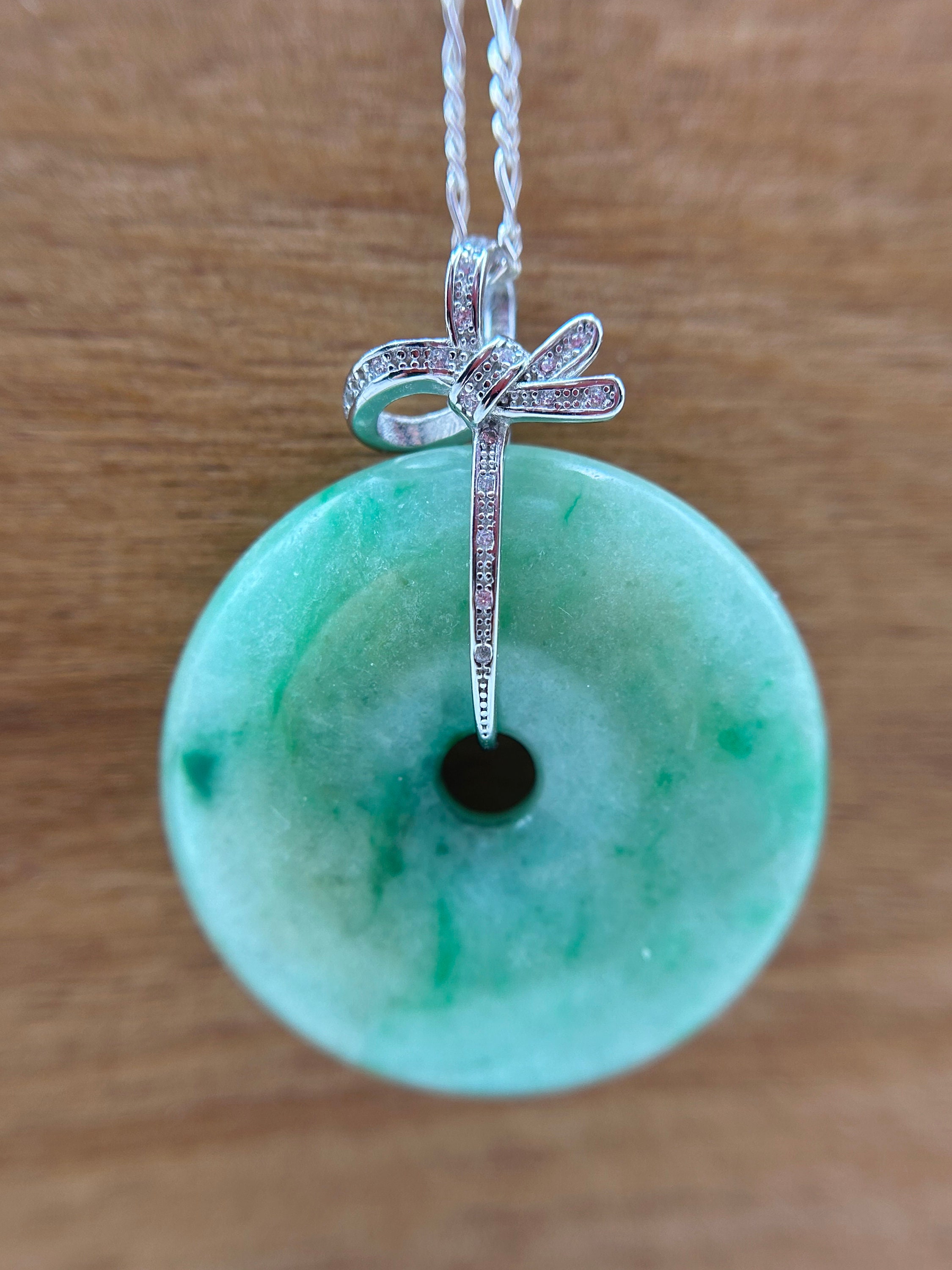 Grade A Natural Green and Yellow Jadeite Pi Disc Pendantwith Silver ...
