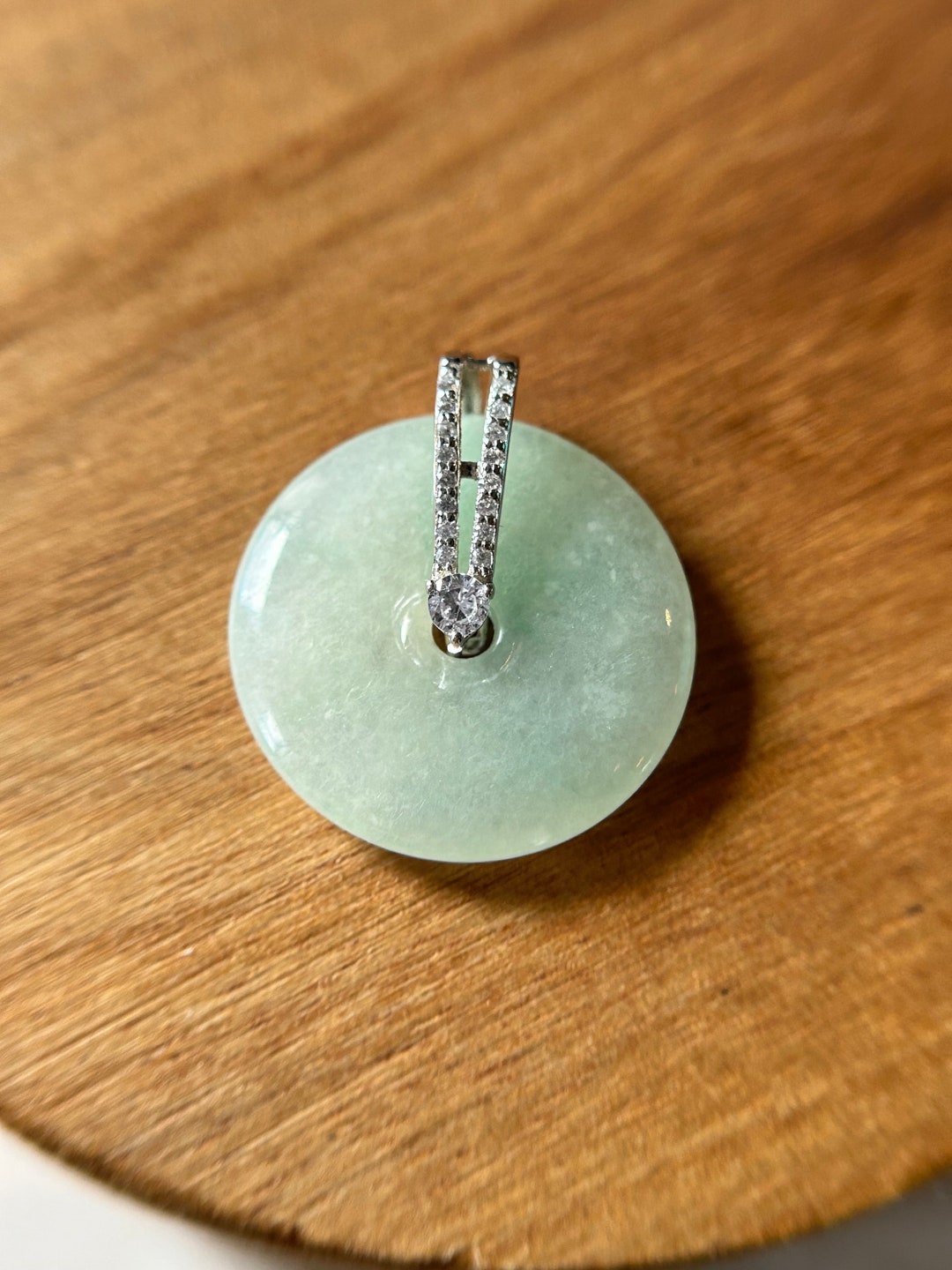 Grade A Natural Green Jadeite Pi Disc ( Peng on Kou, Donut) Pendant ...