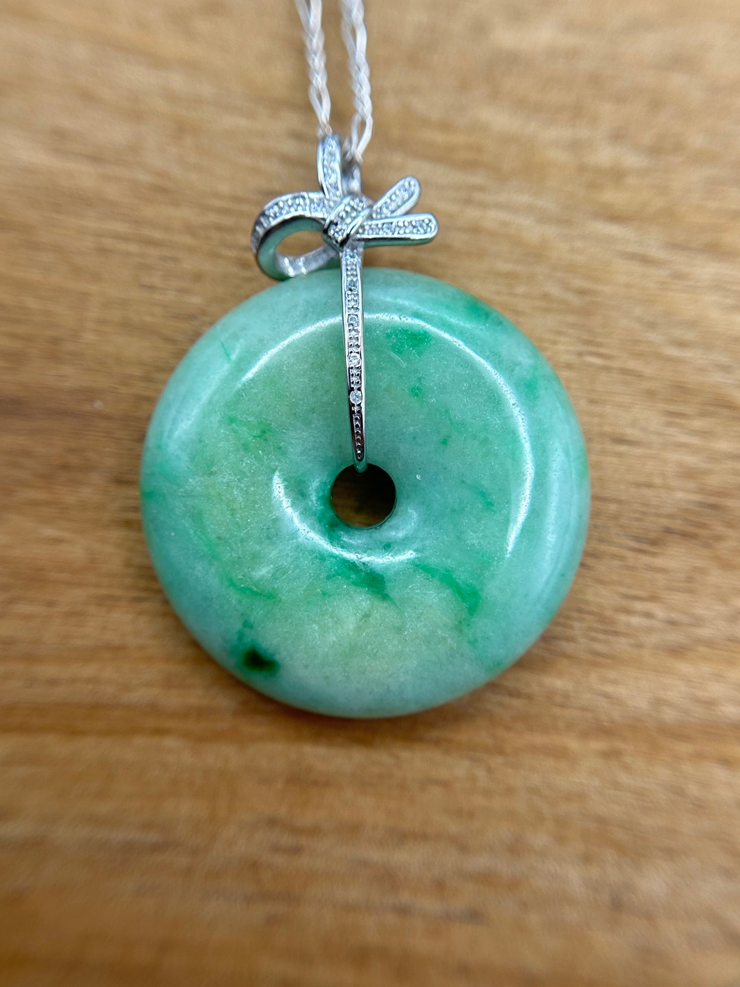 Grade A Natural Green and Yellow Jadeite Pi Disc Pendantwith Silver ...